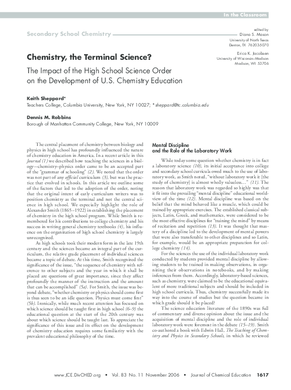 (PDF) Chemistry the Terminal Science?