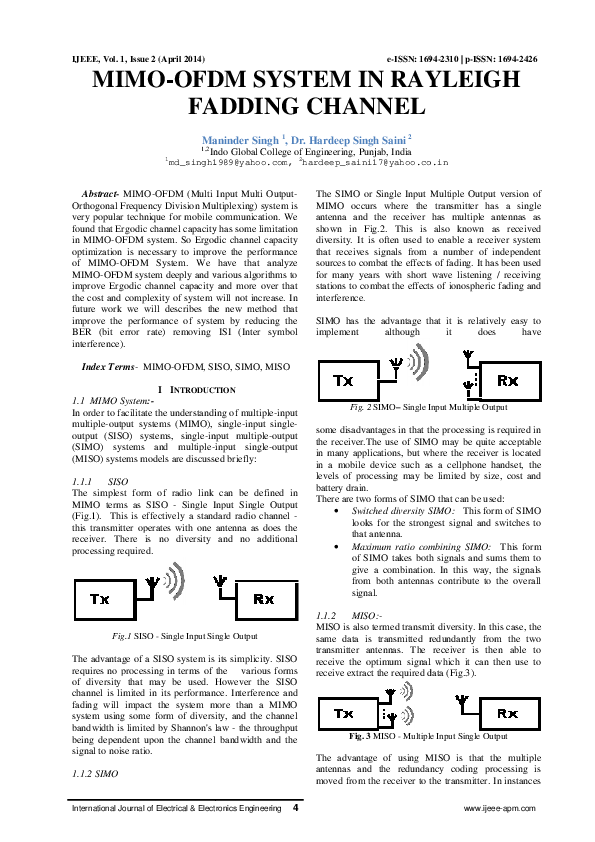 (PDF) MIMO-OFDM SYSTEM IN RAYLEIGH FADDING CHANNEL