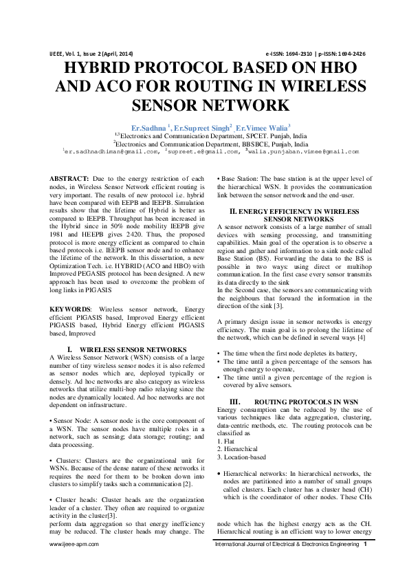 (PDF) HYBRID PROTOCOL BASED ON HBO AND ACO FOR ROUTING IN WIRELESS SENSOR NETWORK