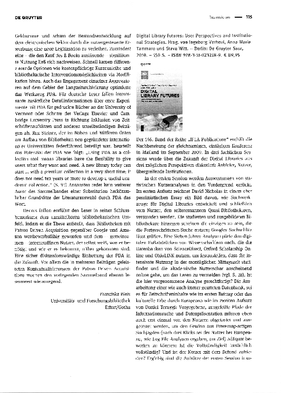 Digital Library Futures: User Perspectives and Institutional Strategies ...