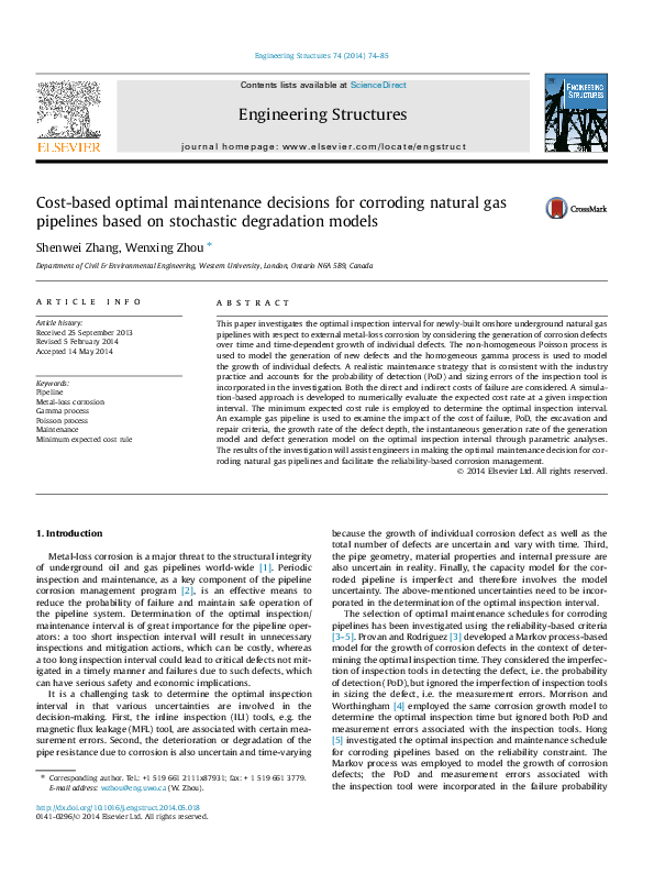 (PDF) Cost-based optimal maintenance decisions for corroding natural gas pipelines based on ...