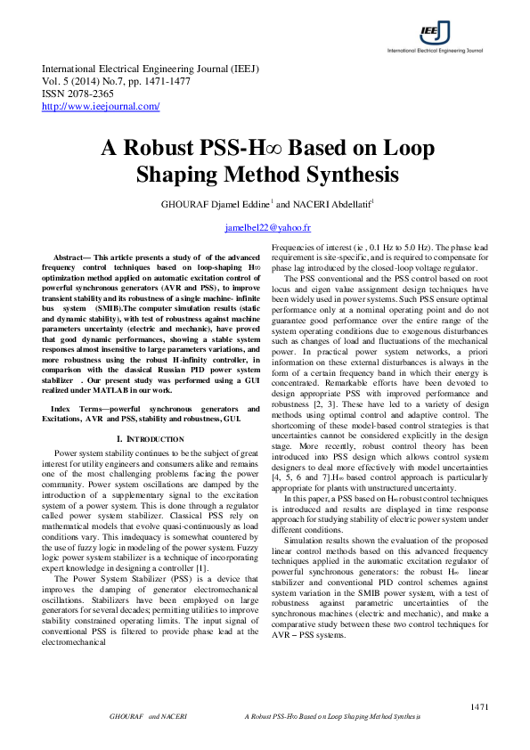 Pdf A Robust Pss H∞ Based On Loop Shaping Method Synthesis