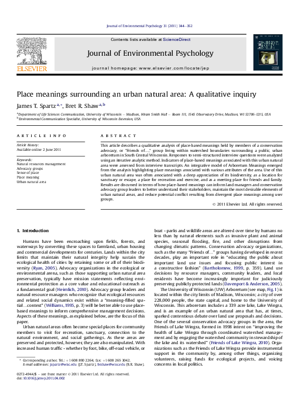 (PDF) Place meanings surrounding an urban natural area: A qualitative ...