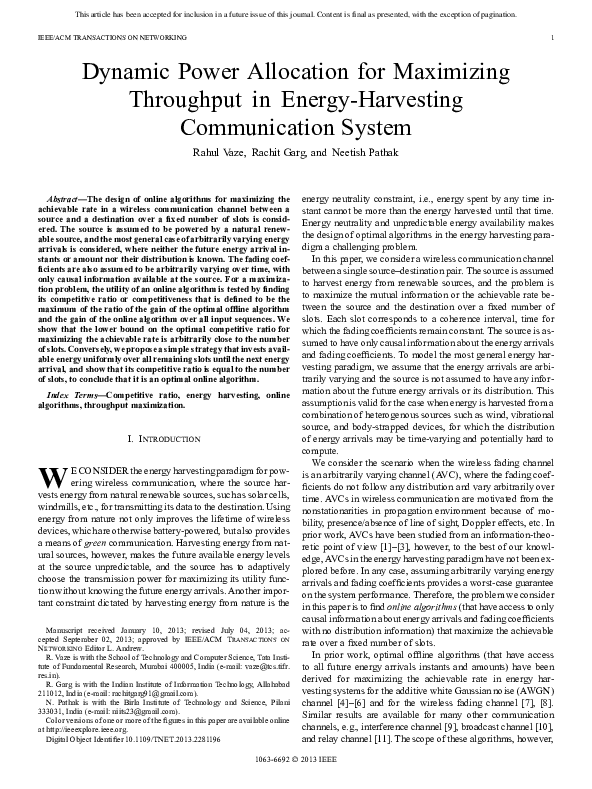 (PDF) Dynamic Power Allocation for Maximizing Throughput in Energy ...