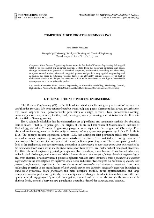 (PDF) COMPUTER AIDED PROCESS ENGINEERING