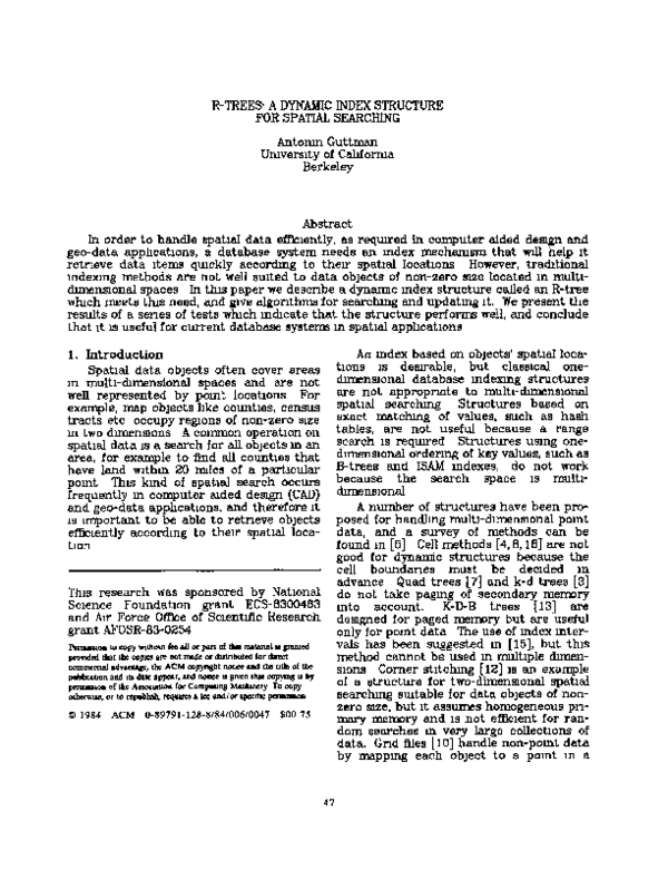 Pdf R Trees A Dynamic Index Structure For Spatial Searching