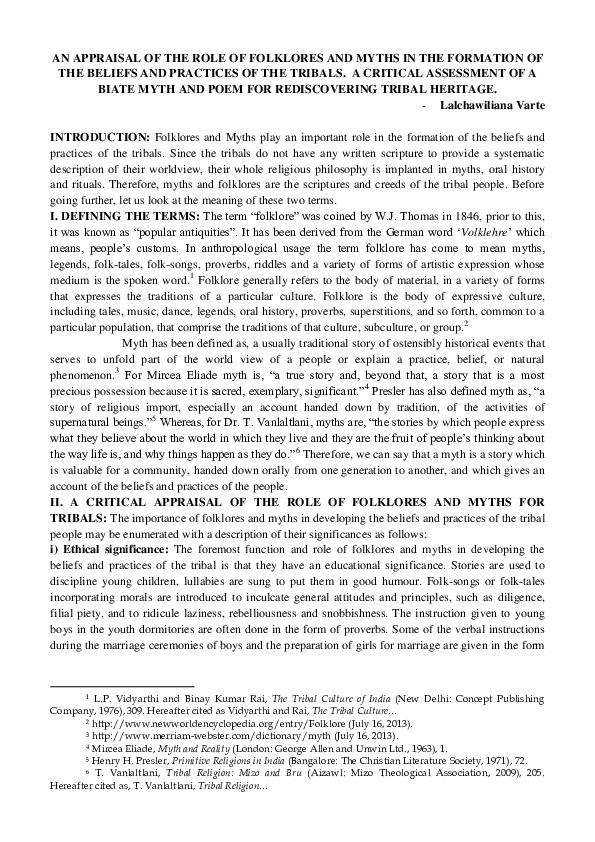 (DOC) AN APPRAISAL OF THE ROLE OF FOLKLORES AND MYTHS IN THE FORMATION ...