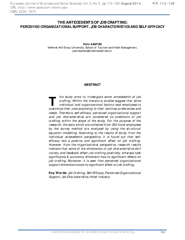 (PDF) THE ANTECEDENTS OF JOB CRAFTING: PERCEIVED ORGANIZATIONAL SUPPORT ...