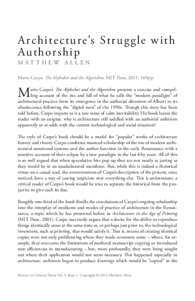 (PDF) Architecture's Struggle with Authorship
