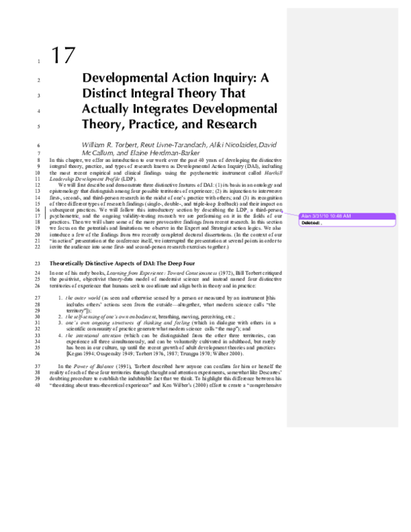 (PDF) Developmental Action Inquiry: A Distinct Integral Theory That ...