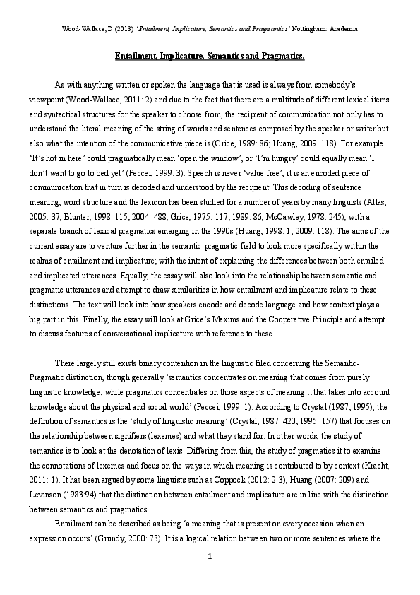 (PDF) (2013) Entailment, Implicature, Semantics and Pragmatics