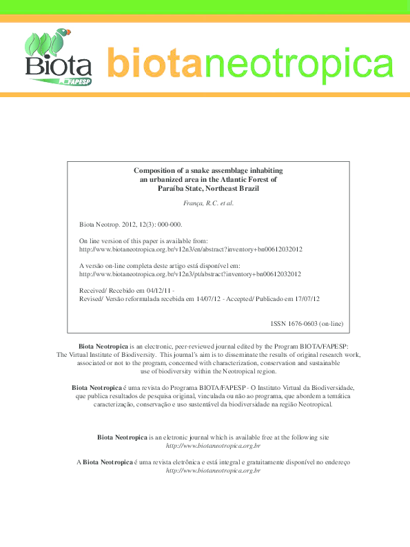 (PDF) Composition of a snake assemblage inhabiting an urbanized area in ...