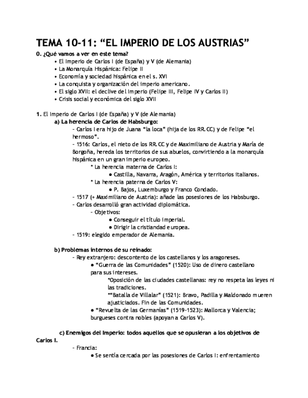 (PDF) TEMA 10-11: "EL IMPERIO DE LOS AUSTRIAS"