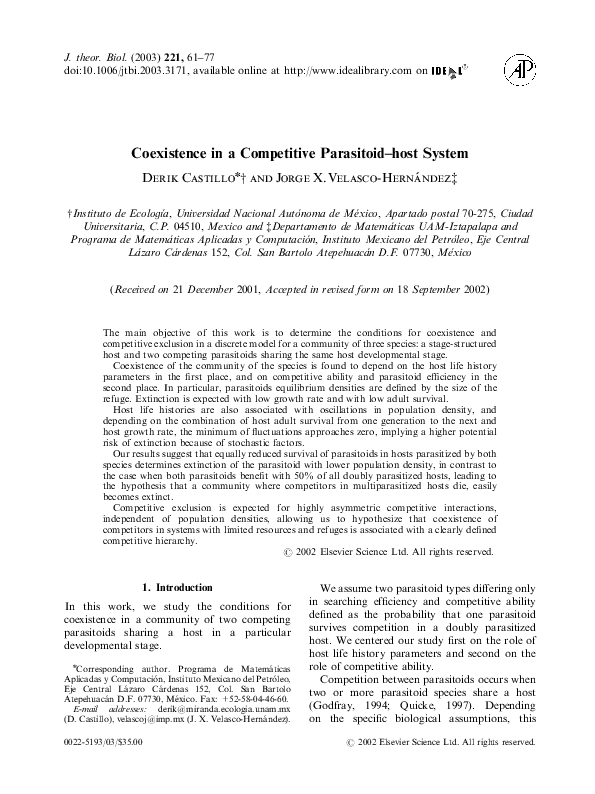 (PDF) Coexistence in a Competitive Parasitoid-host System