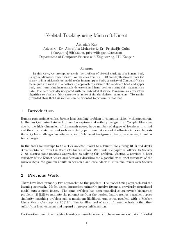 (PDF) Skeletal Tracking using Microsoft Kinect
