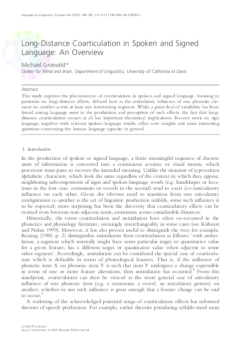 (PDF) Long-Distance Coarticulation in Spoken and Signed Language: An Overview