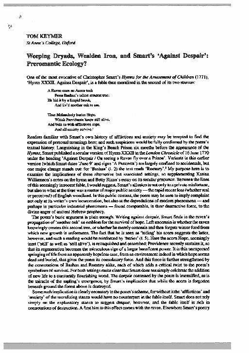 Weeping Dryads, Wealden Iron, and Smart's "Against Despair ...