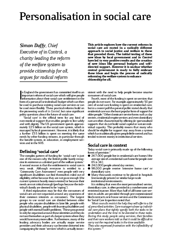 (PDF) Personalisation in social care