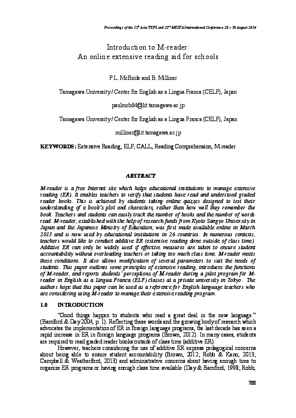 (PDF) Introduction to M-reader: An online extensive reading aid for schools