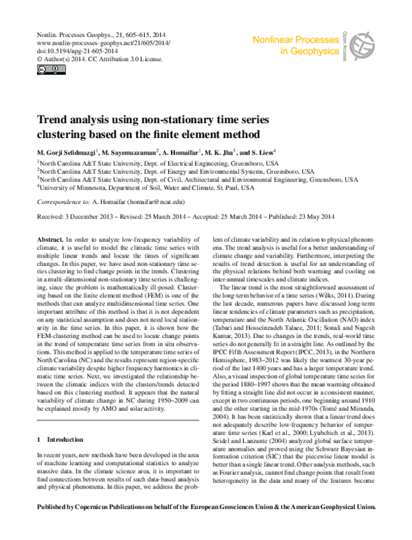 Pdf Trend Analysis Using Non Stationary Time Series Clustering Based On The Finite Element Method