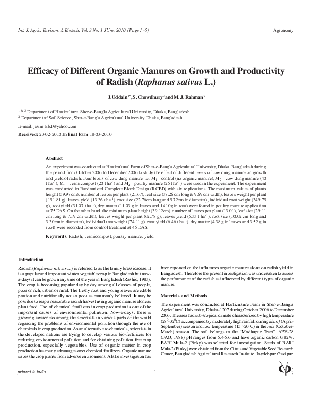 (PDF) Efficacy of Different Organic Manures on Growth and Productivity ...