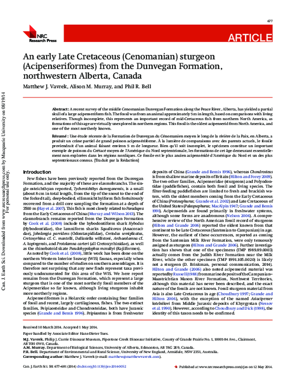 (PDF) An early Late Cretaceous (Cenomanian) sturgeon (Acipenseriformes ...