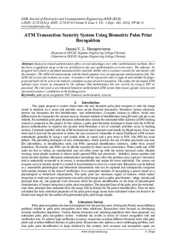 Pdf Atm Transaction Security System Using Biometric Palm Print