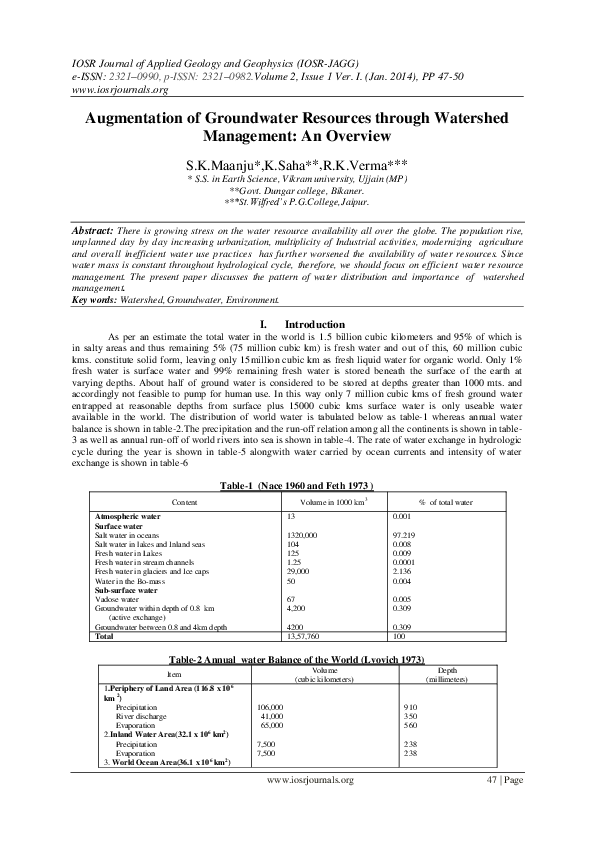 (PDF) Augmentation of Groundwater Resources through Watershed ...