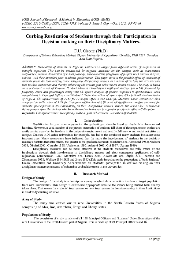 (PDF) Curbing Rustication of Students through their Participation in ...