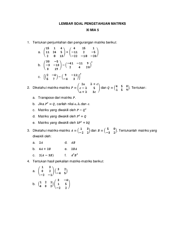 (DOC) LEMBAR SOAL matriks