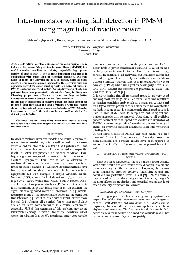 Pdf Inter Turn Stator Winding Fault Detection In Pmsm Using Magnitude Of Reactive Power