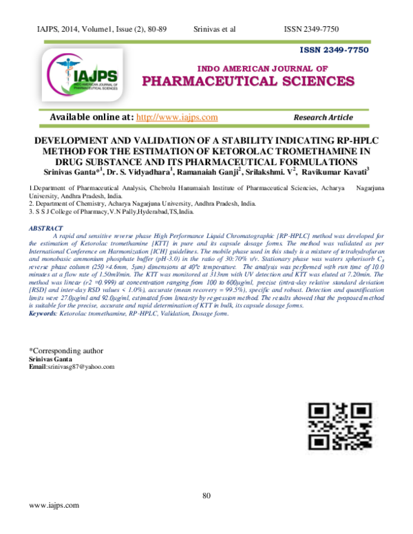 DEVELOPMENT AND VALIDATION OF A STABILITY INDICATING RP-HPLC METHOD FOR THE ESTIMATION OF ...