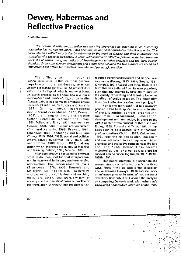 (PDF) Dewey, Habermas and Reflective Practice