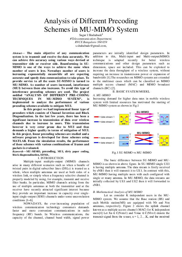 Analysis Of Different Precoding Schemes In Mu Mimo System
