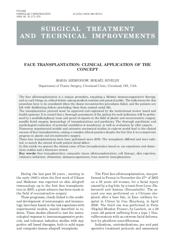 (PDF) Face Transplantation: Clinical Application of the Concept