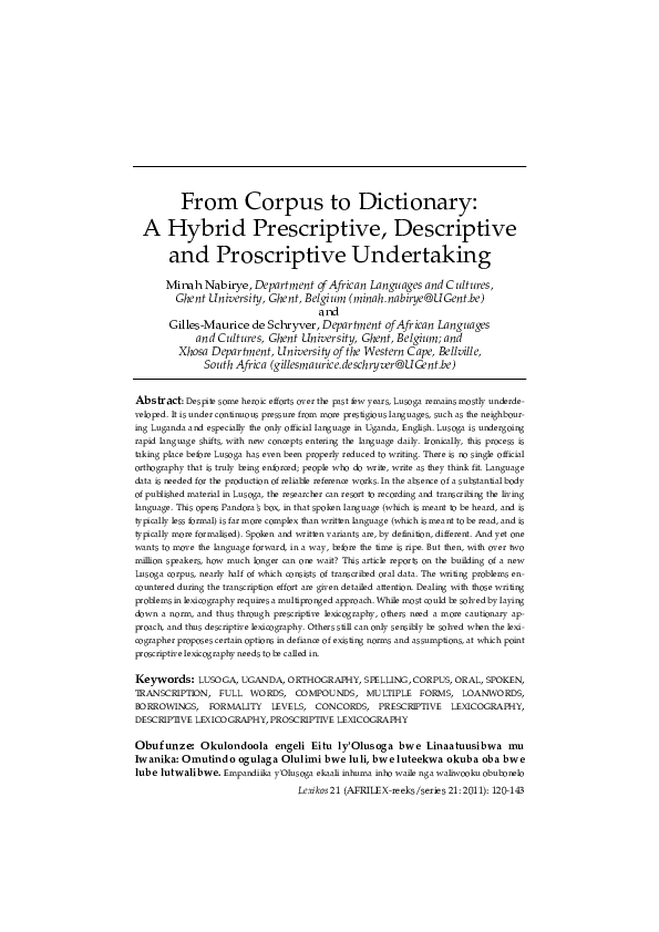 (PDF) From Corpus to Dictionary: A Hybrid Prescriptive, Descriptive and ...