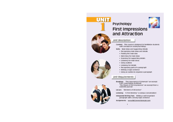 (PDF) UNIT Psychology First Impressions and Attraction Unit Description