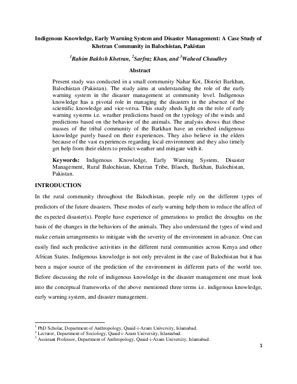 (PDF) Indigenous Knowledge, Early Warning System and Disaster ...