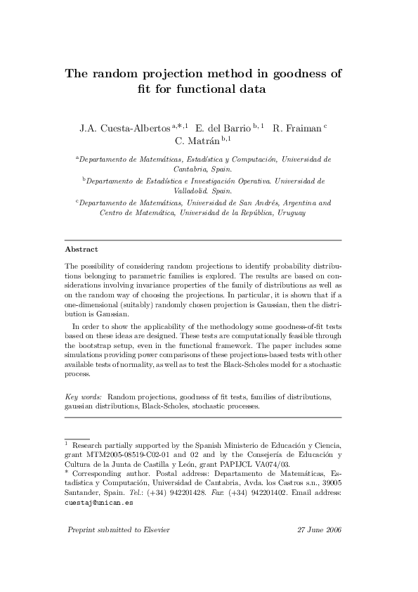 (PDF) The random projection method in goodness of fit for functional data
