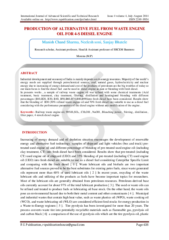 (PDF) Production of alternative fuel for petrol engine