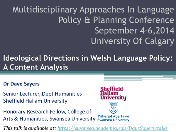 (PPT) Ideological Directions in Welsh Language Policy: A Content Analysis