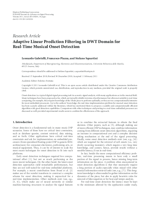 (PDF) Adaptive Linear Prediction Filtering in DWT Domain for Real-Time Musical Onset Detection