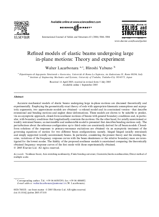 (PDF) Refined models of elastic beams undergoing large in-plane motions: Theory and experiment