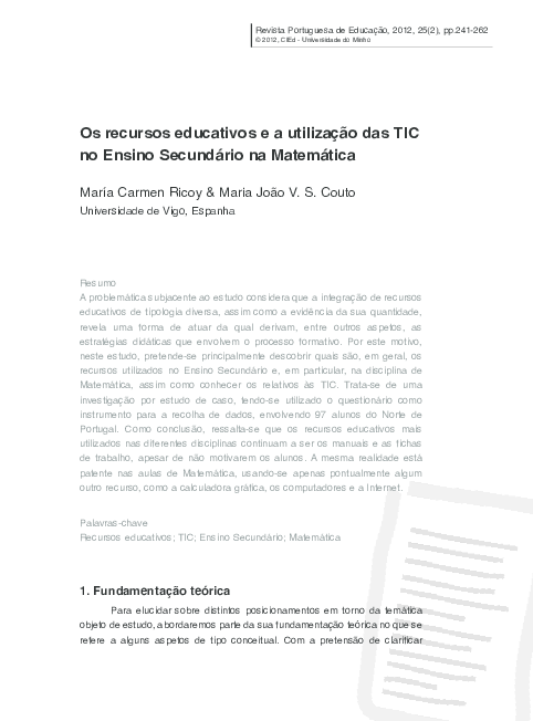 (PDF) Os recursos educativos e a utilização das TIC no Ensino ...