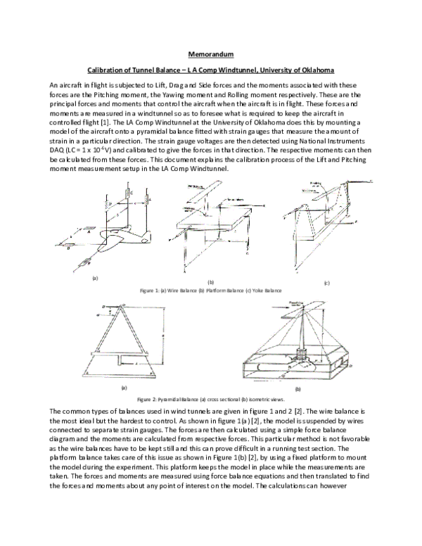(PDF) Calibration of Tunnel Balance – L A Comp Windtunnel, University of Oklahoma