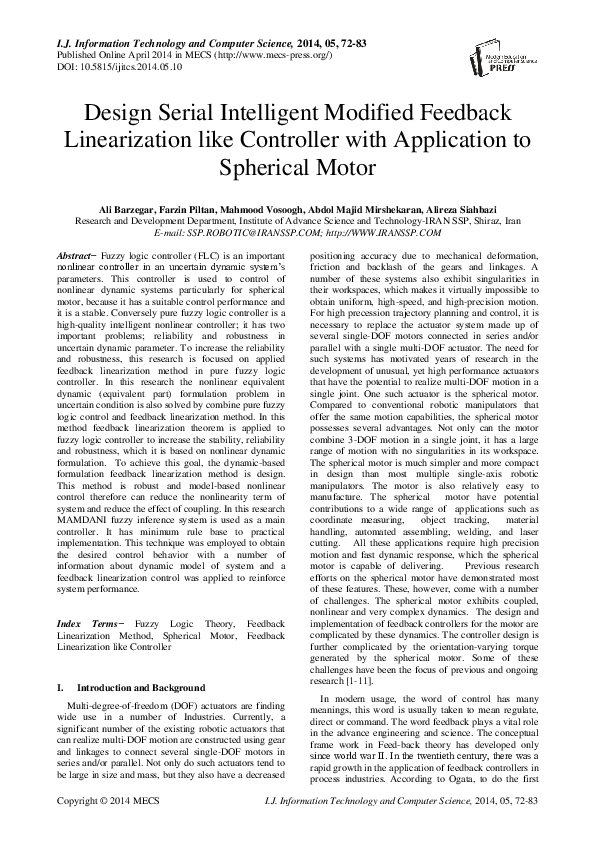 (PDF) Design Serial Intelligent Modified Feedback Linearization like Controller with Application ...