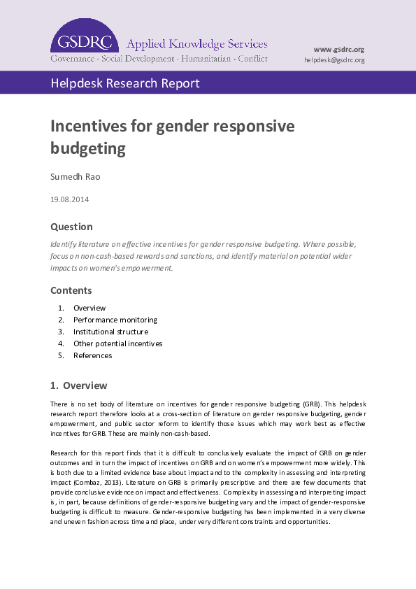 (PDF) Incentives for gender responsive budgeting