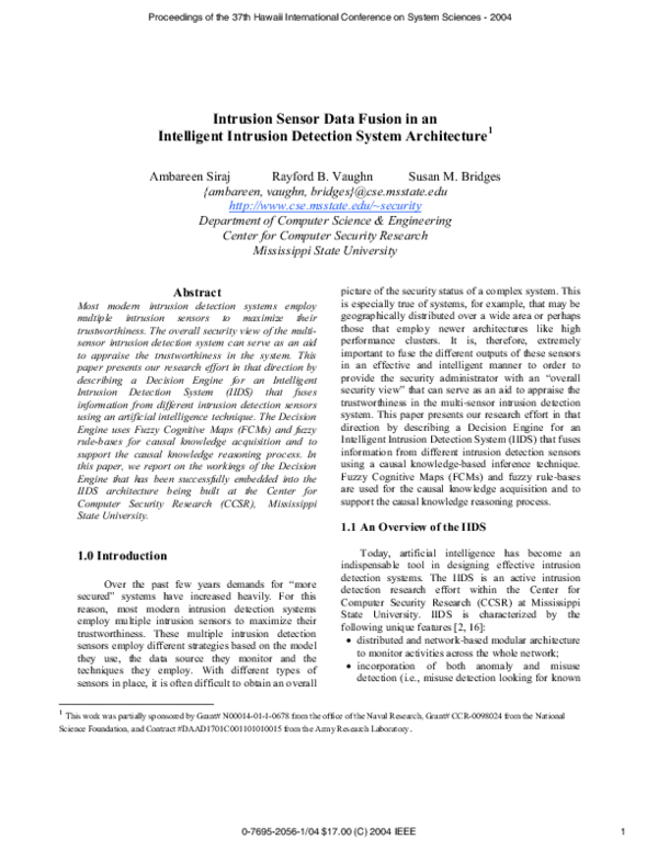 (PDF) Intrusion Sensor Data Fusion in an Intelligent Intrusion Detection System Architecture