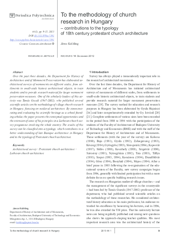 (PDF) To the methodology of church research in Hungary – contributions ...