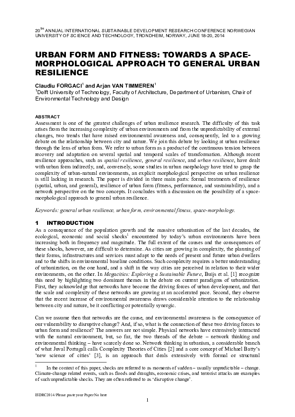 (PDF) Urban Form and Fitness: Towards a Space-Morphological Approach to ...